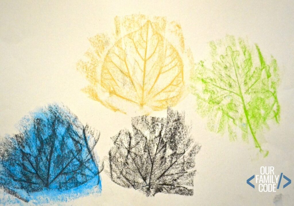 Chalk Pastel Leaf Rubbings STEAM Activity - Our Family Code