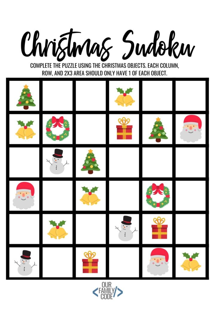 Christmas Sudoku Logical Reasoning Activity for Kids - Our Family Code