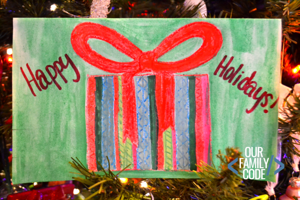 Crayon Resist Art Christmas Cards STEAM Holiday Activity for Kids
