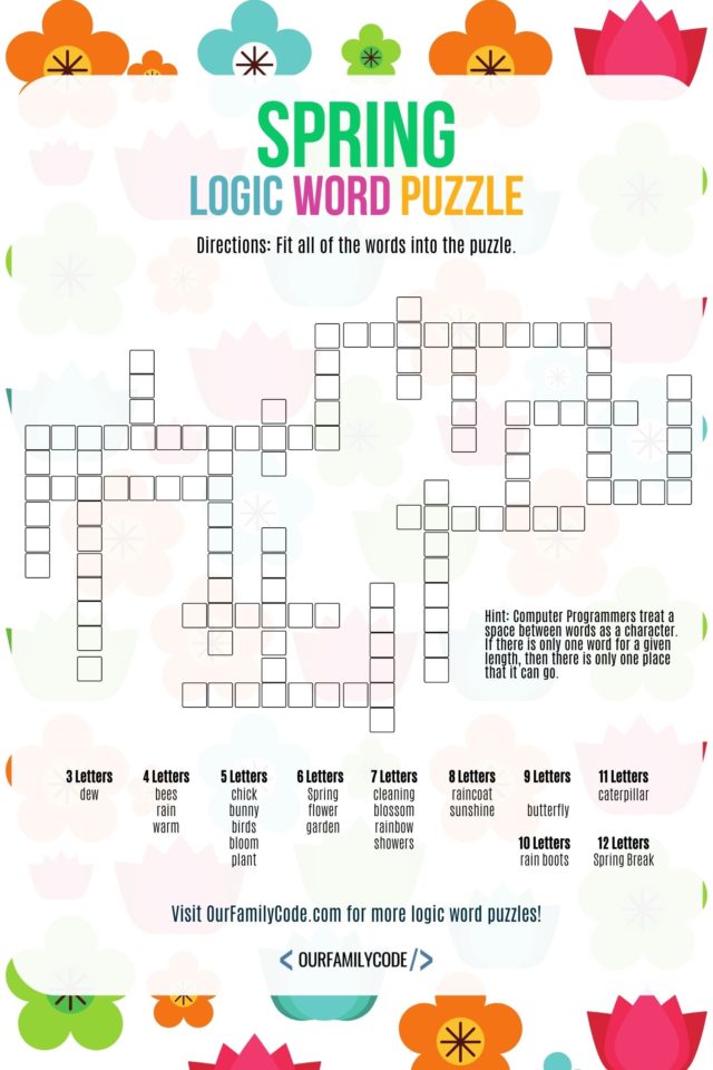 Spring Logic Word Puzzle Spatial Reasoning Activity - Our Family Code