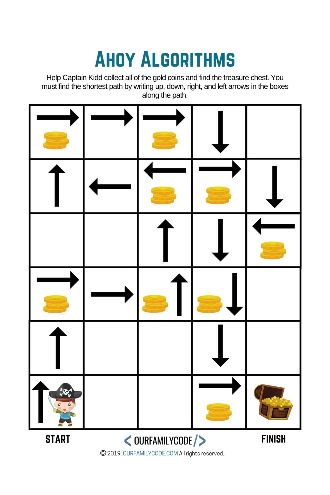 Pirate Treasure Hunt Unplugged Coding Worksheet - Our Family Code