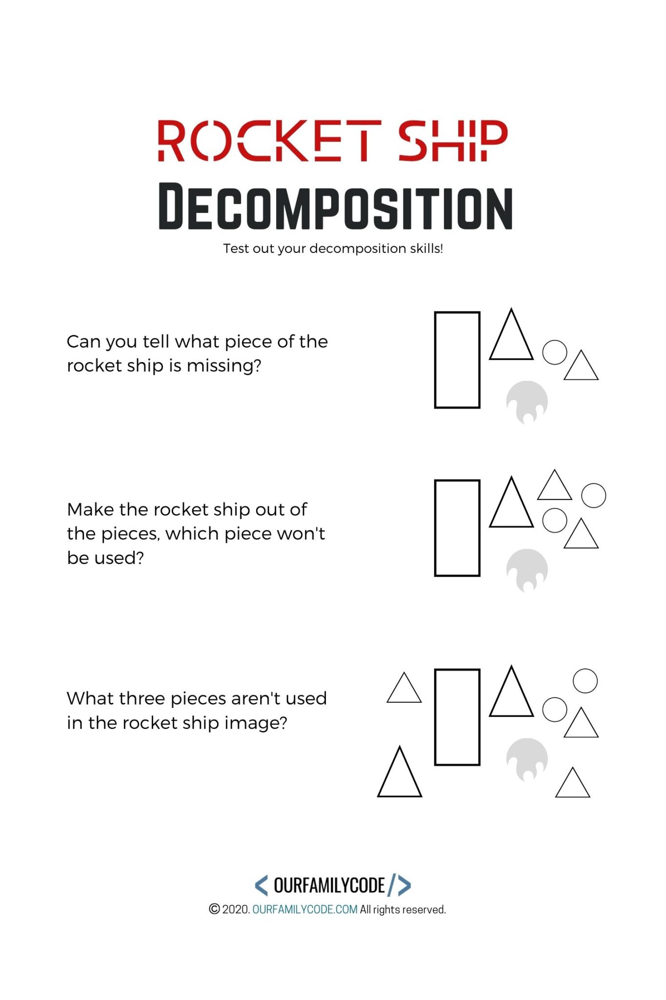 Rocket Ship Decomposition Unplugged Coding Activity - Our Family Code