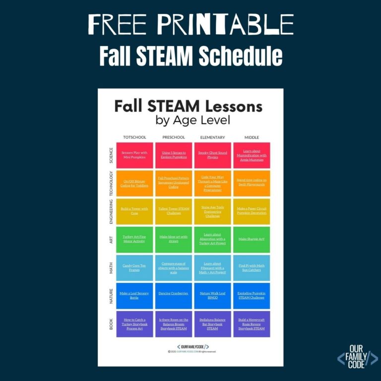 Fall STEAM Lessons by Age: Printable Schedule - Our Family Code
