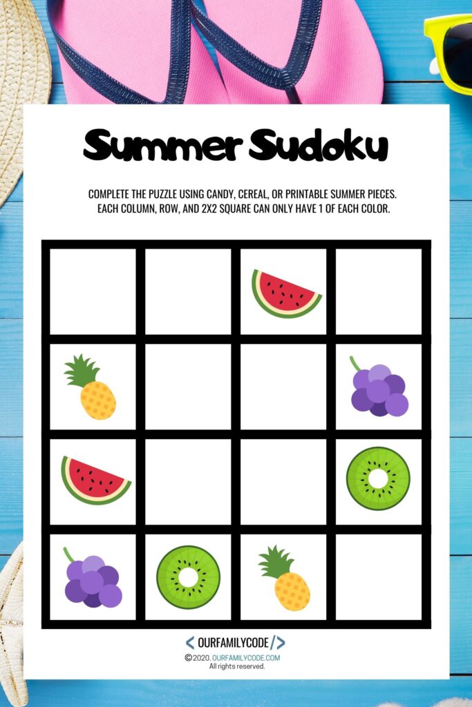 Fruit Hoop Summer Sudoku Logic Puzzle for Kids - Our Family Code