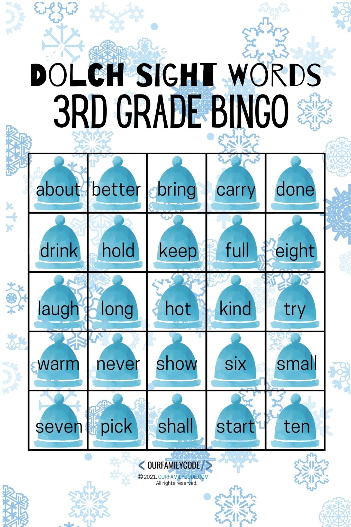 Winter Dolch Sight Word BINGO for Kids - Our Family Code