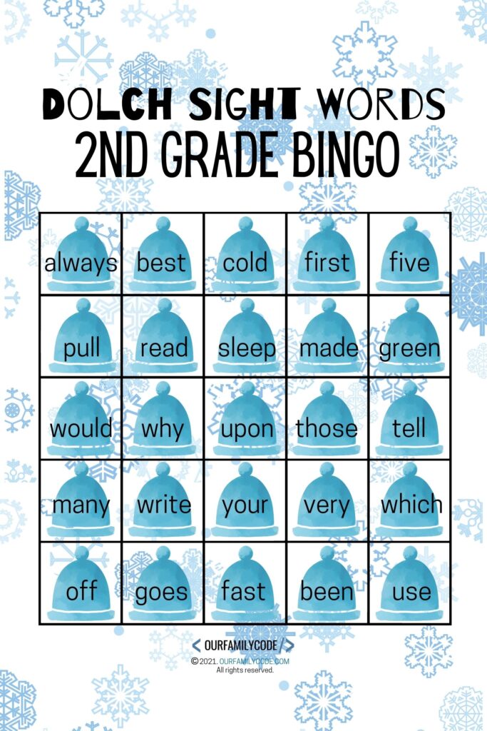 Winter Dolch Sight Word BINGO for Kids - Our Family Code