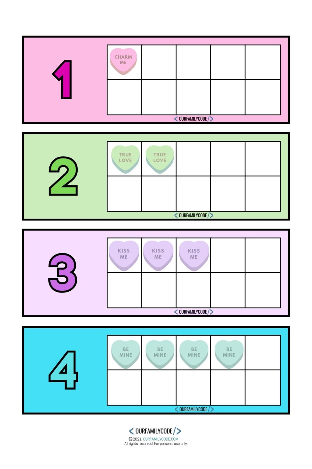 Candy Heart Ten Frames: Valentine's Day Math - Our Family Code