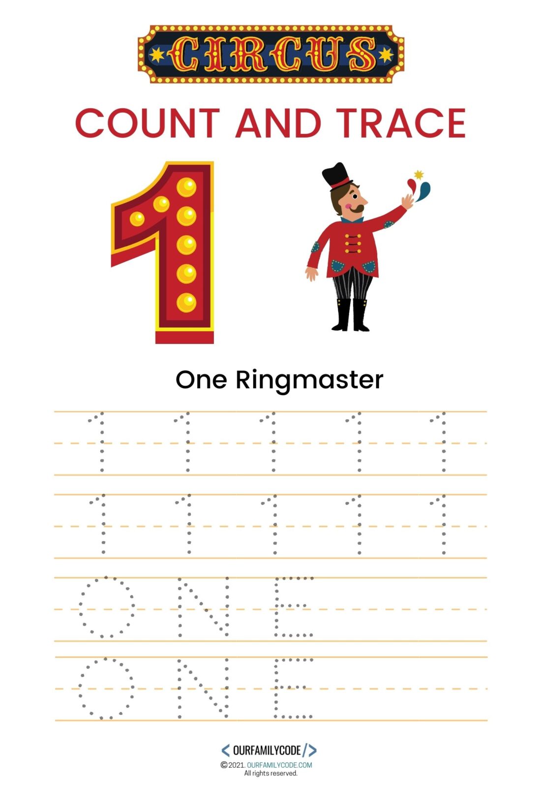 Circus Count and Trace Numbers 1-10 with Ten Frames - Our Family Code