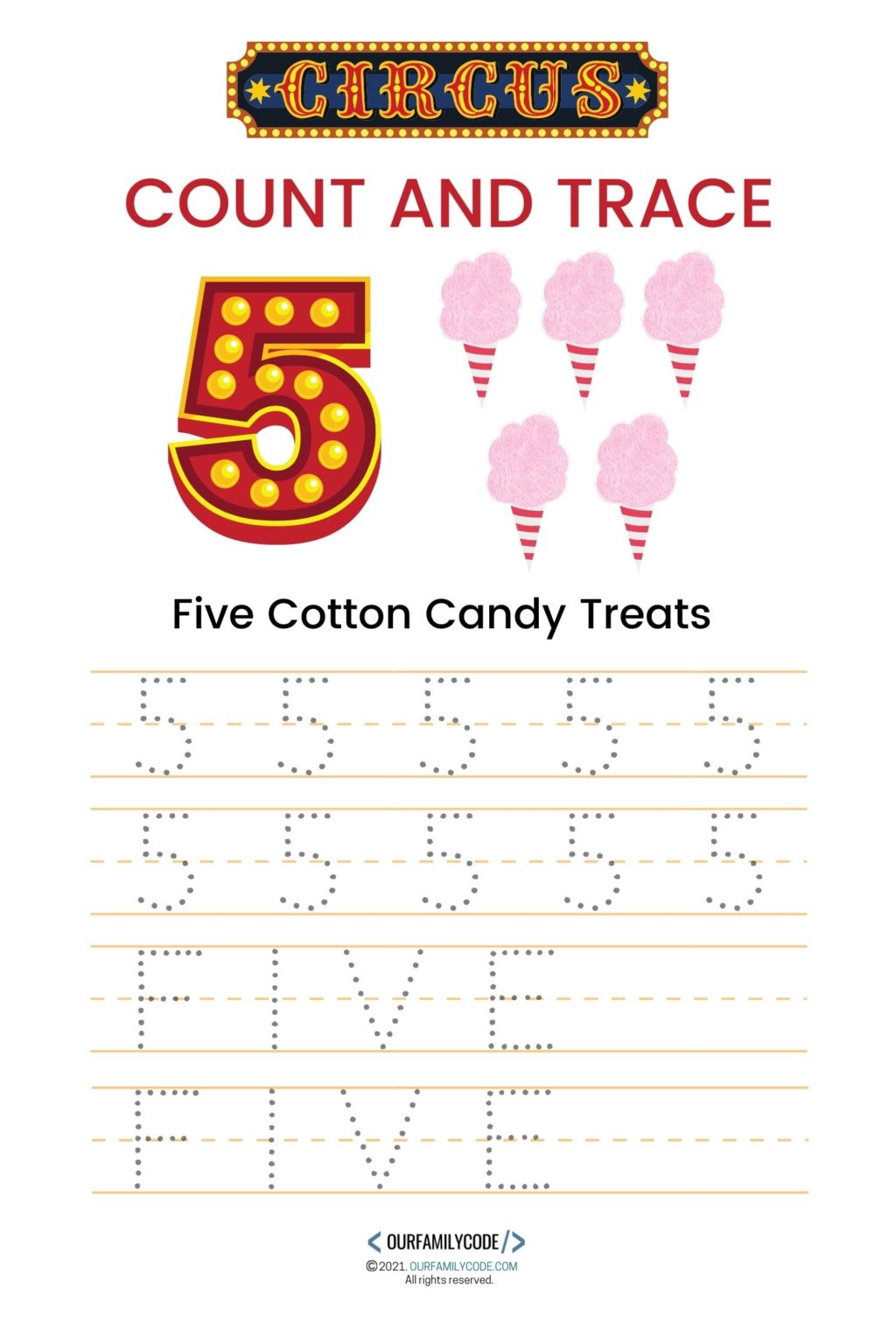 Circus Count and Trace Numbers 1-10 with Ten Frames - Our Family Code