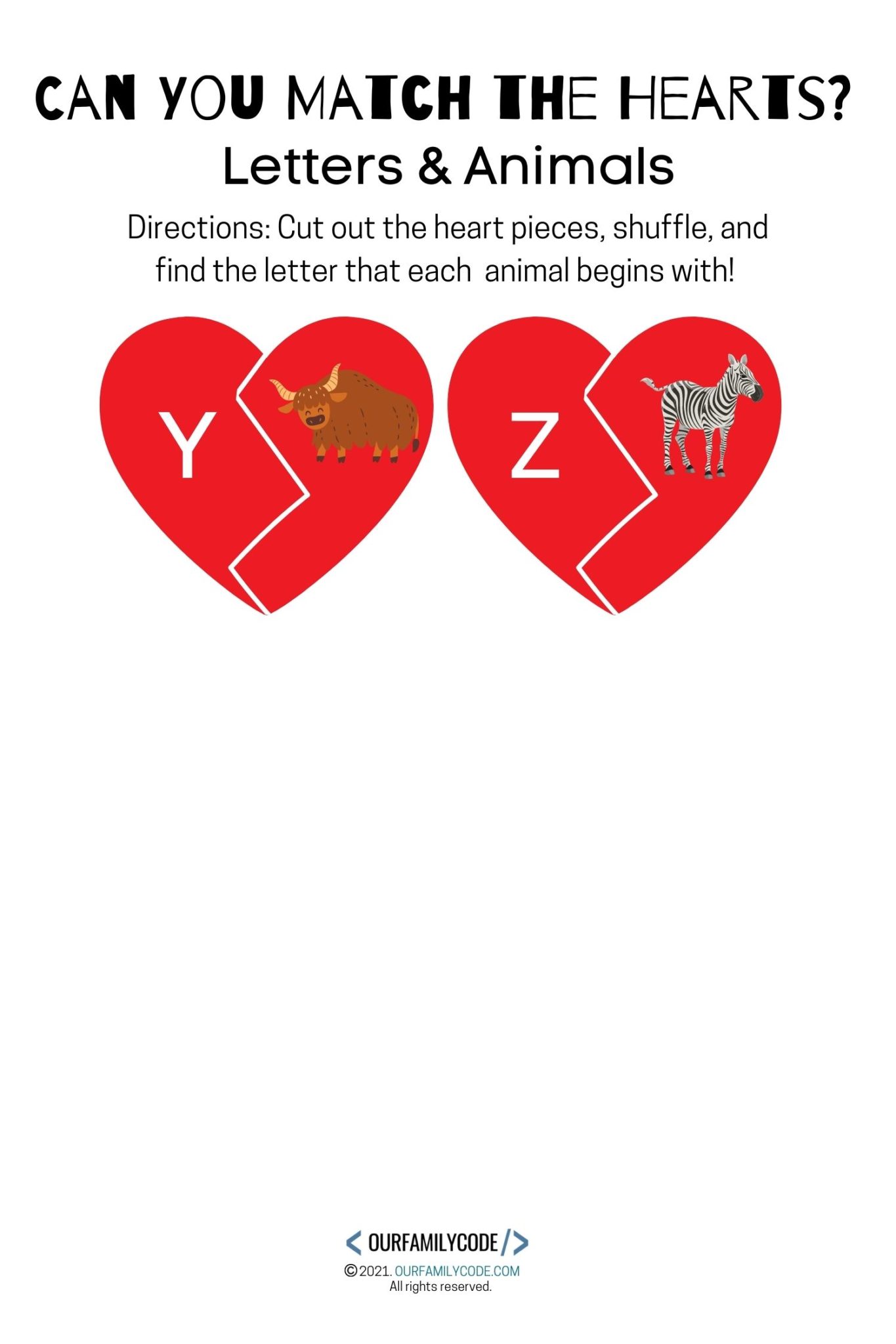 Heart Letter Matching Preschool Valentine's Day Activity - Our Family Code