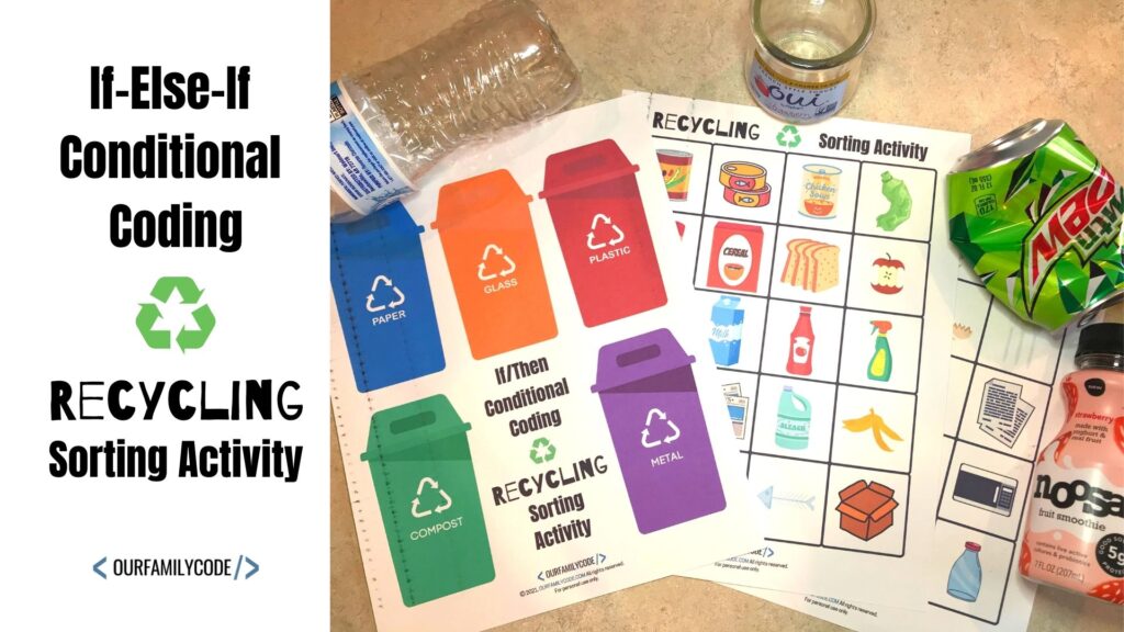 Earth Day Coding Recycling Sorting Activity - Our Family Code