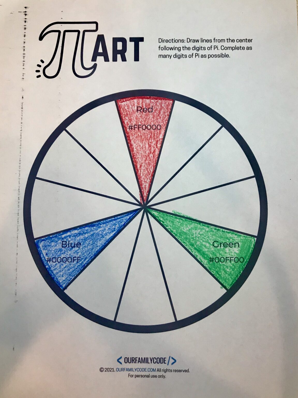 First 100 Digits of Pi Color Wheel Activity - Our Family Code