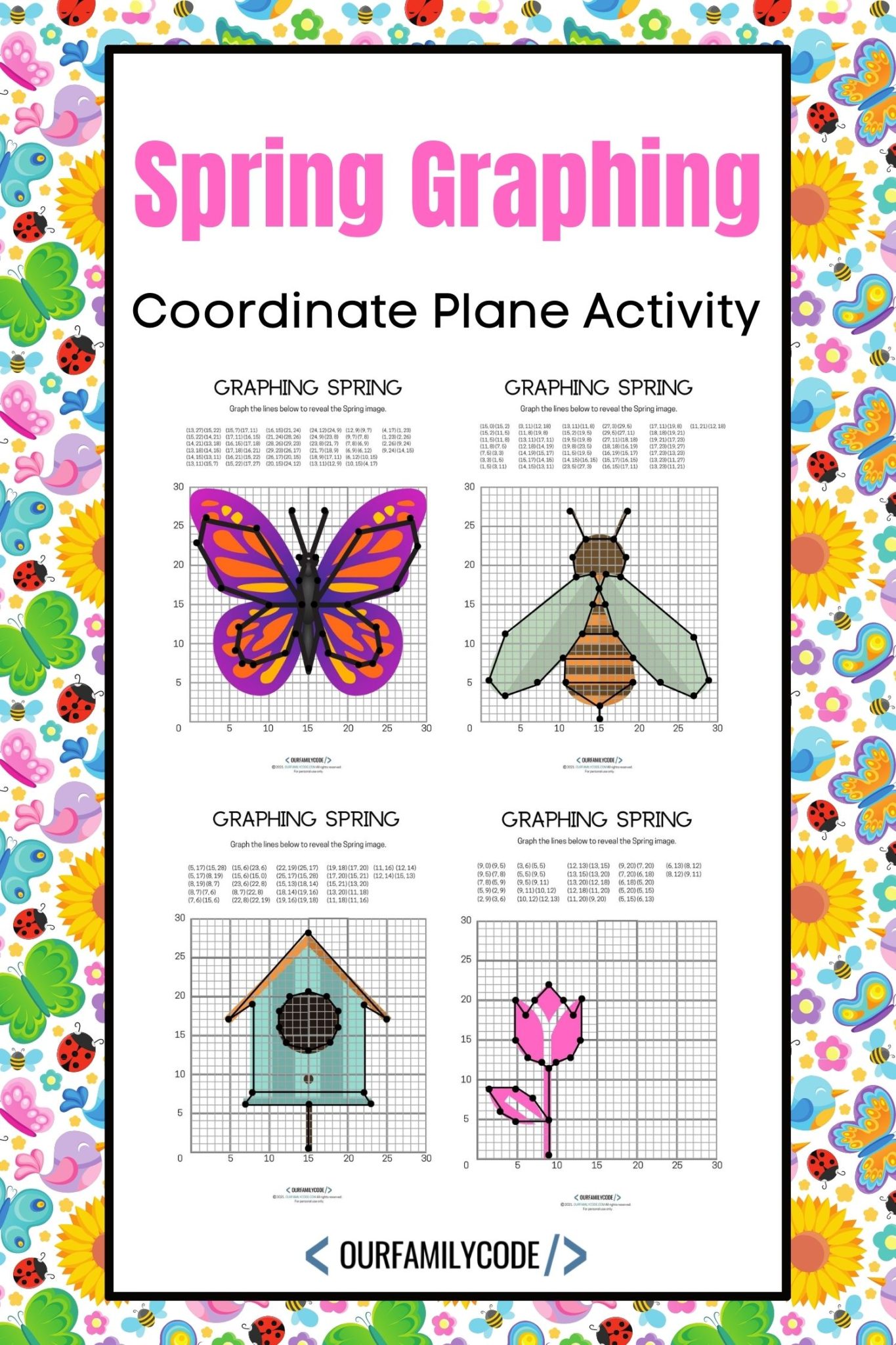 4 Free Spring Graphing Coordinate Plane Worksheets - Our Family Code