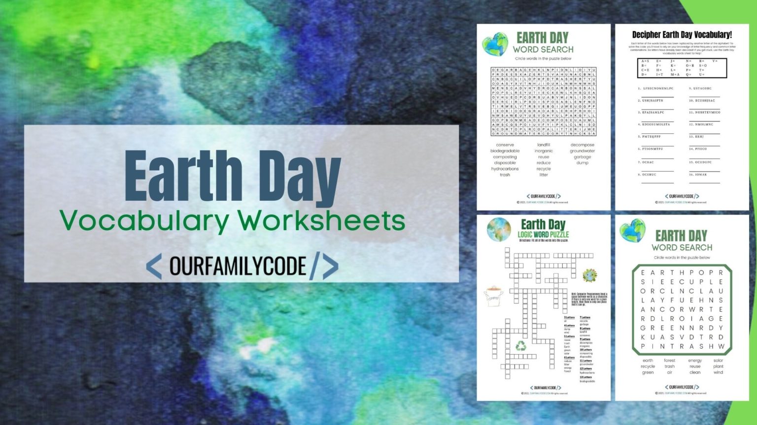 Free Earth Day Vocabulary Worksheets - Our Family Code