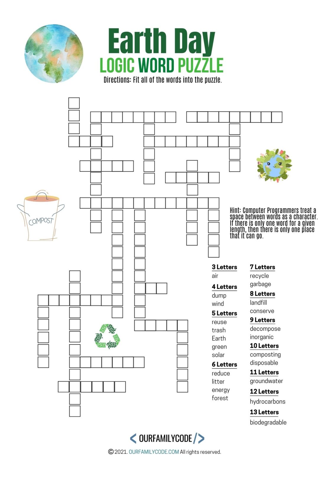 Free Earth Day Vocabulary Worksheets - Our Family Code