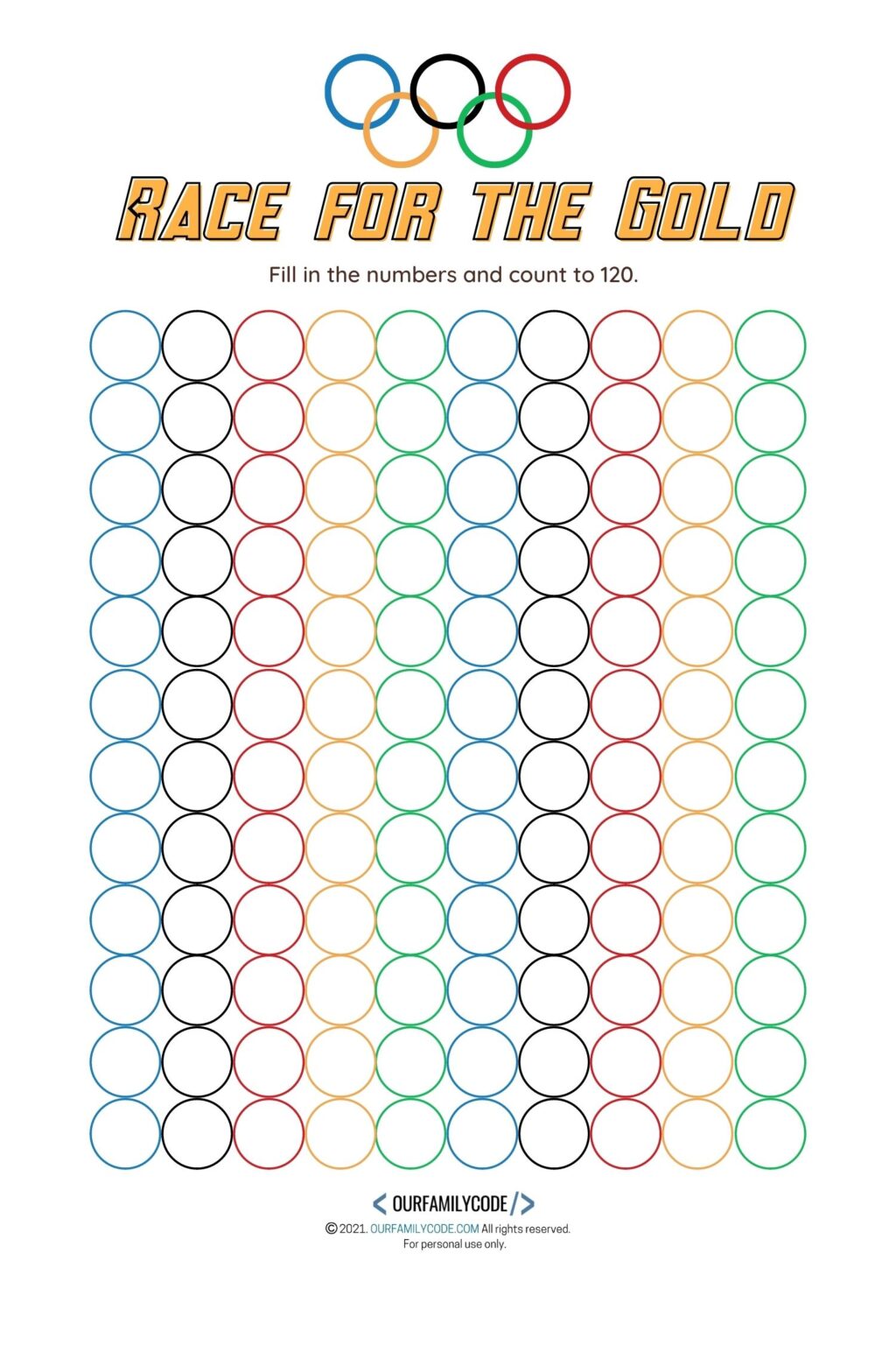 Olympic Hundreds Chart: Fill in the Olympic Rings - Our Family Code