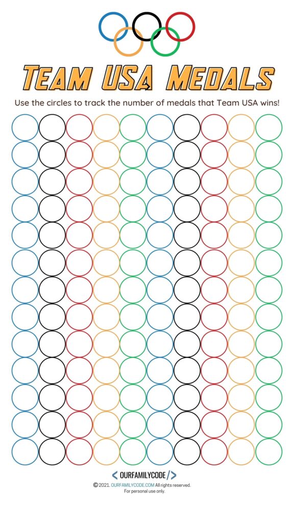 Team USA Medal Tracker Hundreds Chart to 130 - Our Family Code