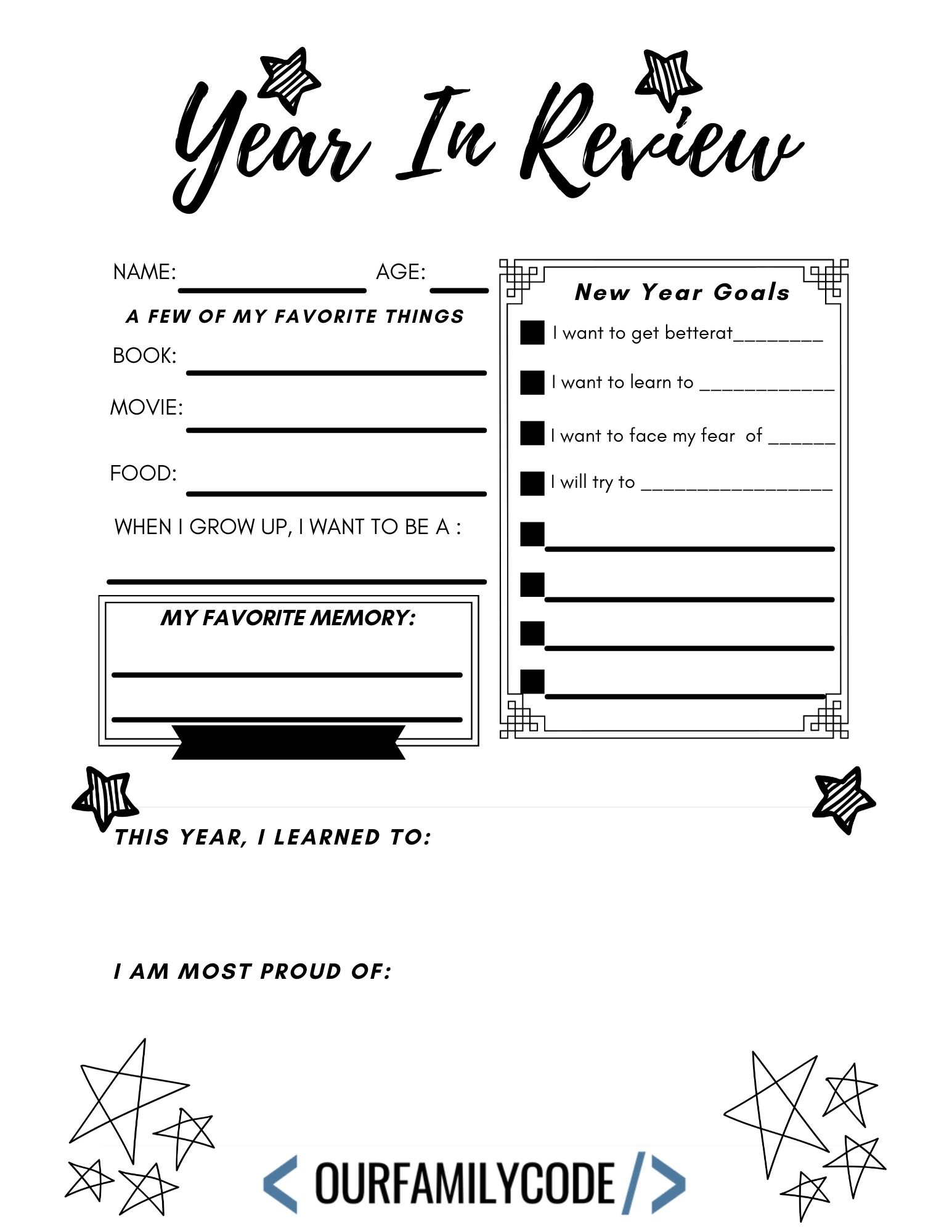 Free New Year’s Eve Year in Review Printable for Kids - Our Family Code